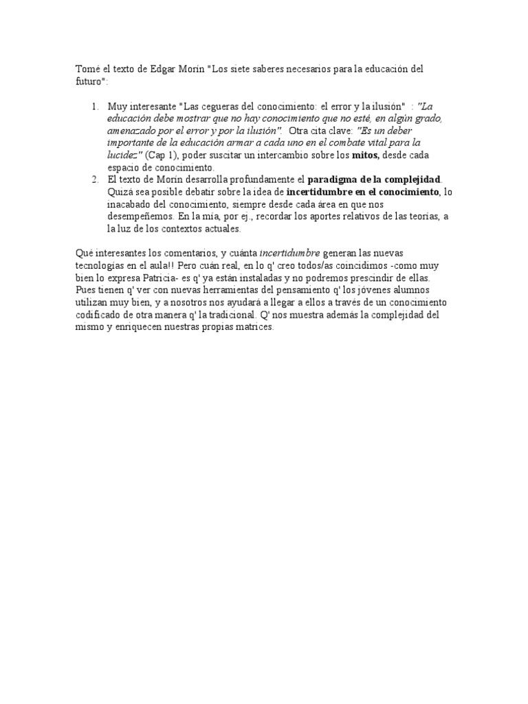 Texto de Edgar Morín | PDF | Cognición | Epistemología