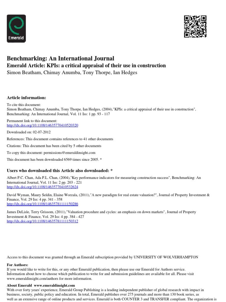 Benchmarking: An International Journal: Emerald Article: Kpis: A ...