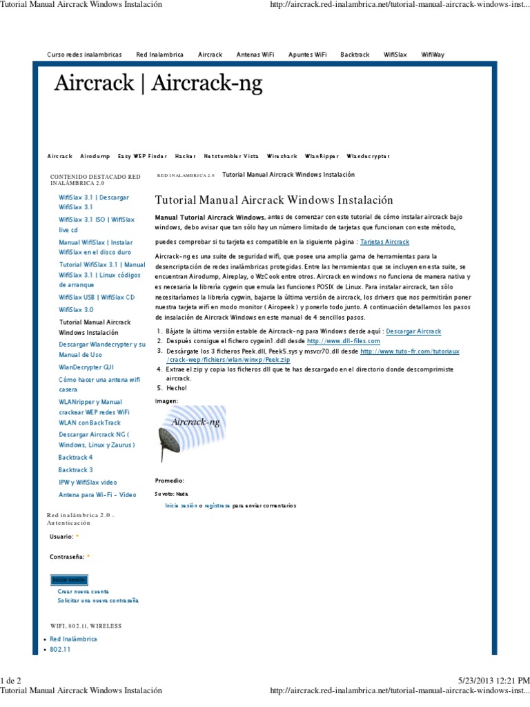 Tutorial Manual Aircrack Windows Instalación | PDF | Wifi | Microsoft ...