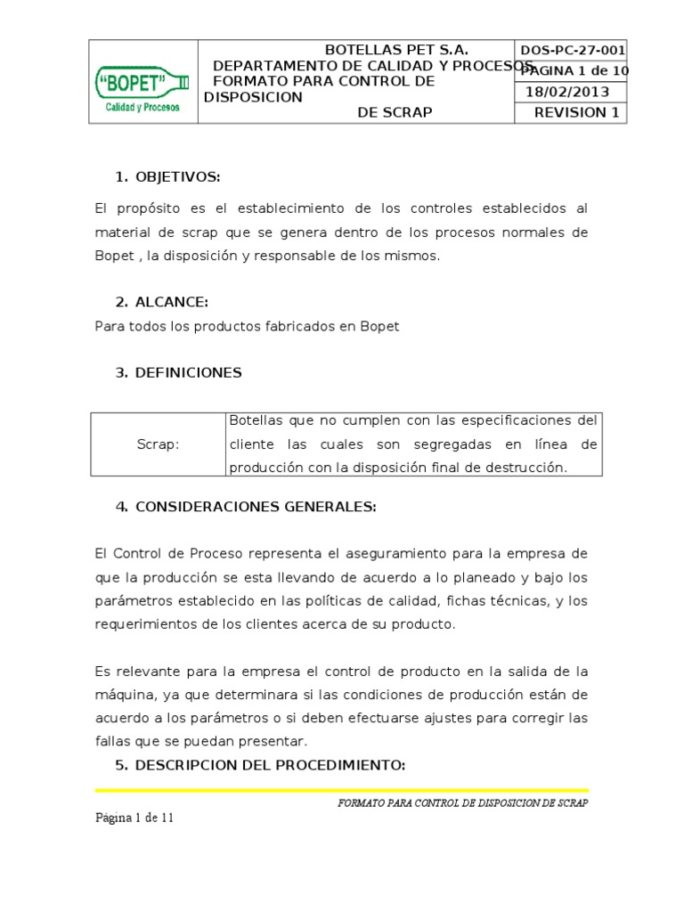 Procedimiento para el control y disposición de materiales de ...