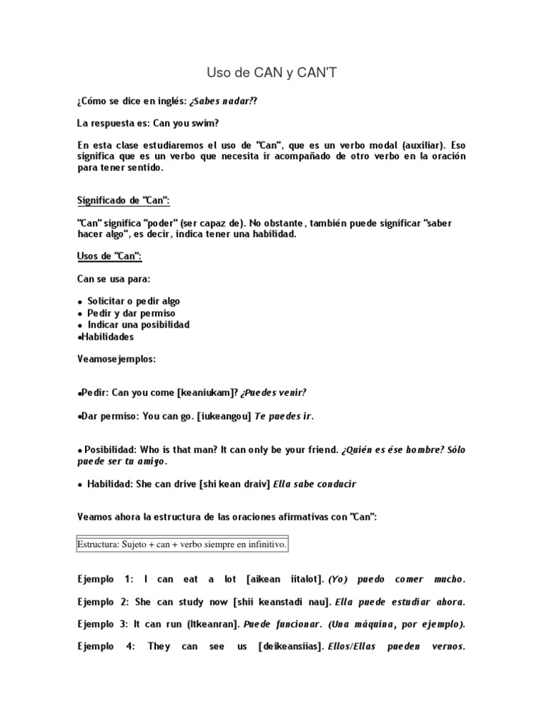 Uso de CAN y CAN | PDF | Verbo | Asunto (gramática)