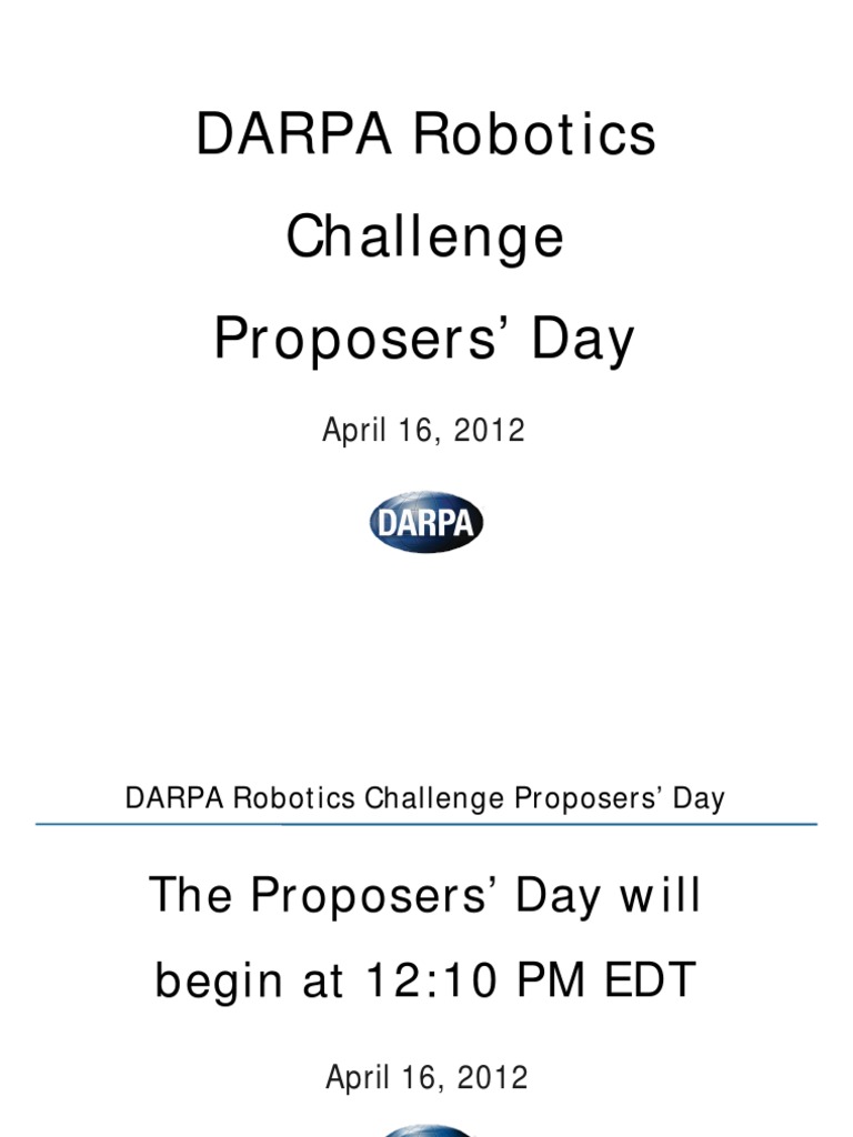 DARPA Robotics Challenge Proposers' Day Agenda | PDF | Darpa ...