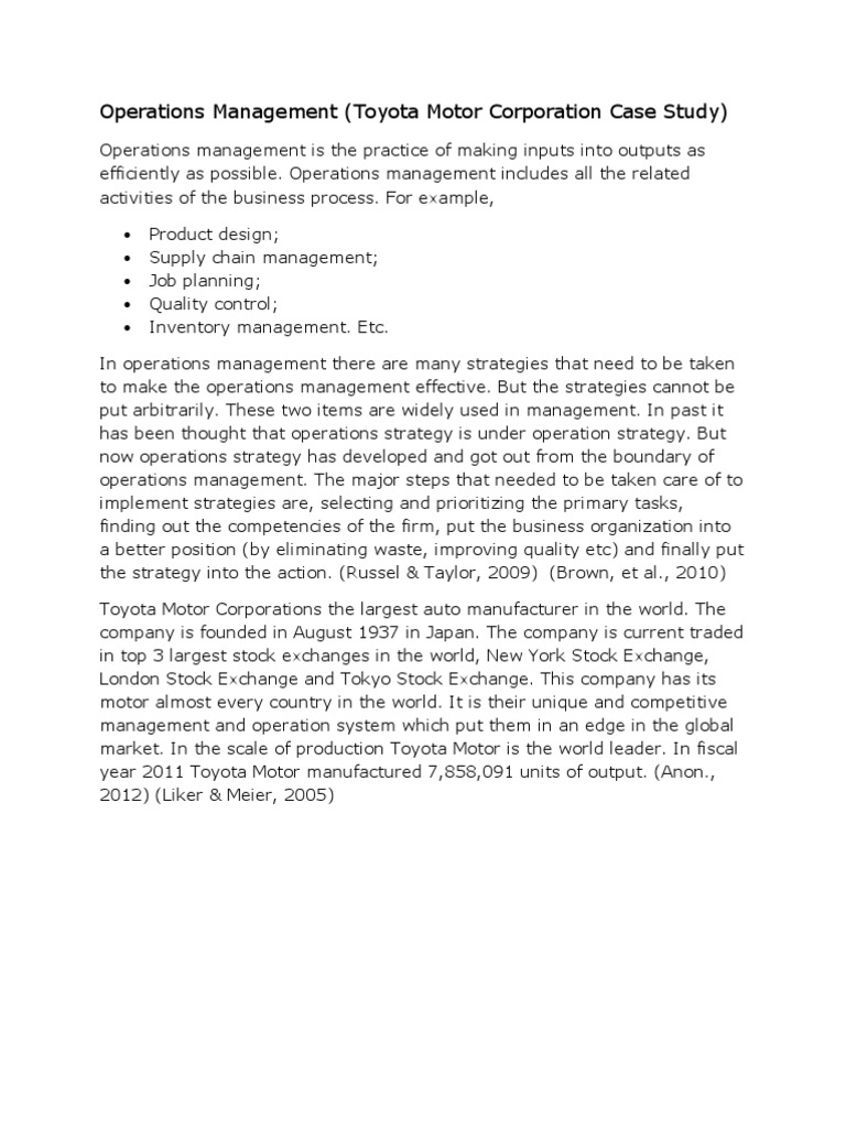 Toyota Operations Management Insights | PDF | Operations Management ...