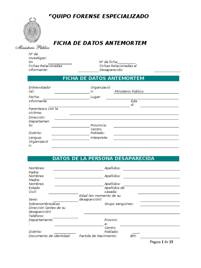 Ficha Premortem Digital en Blanco | PDF | Diente | Dentadura postiza