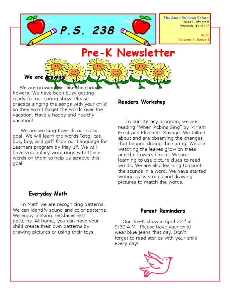 April Pre-K Newsletter at P.S. 238 | PDF
