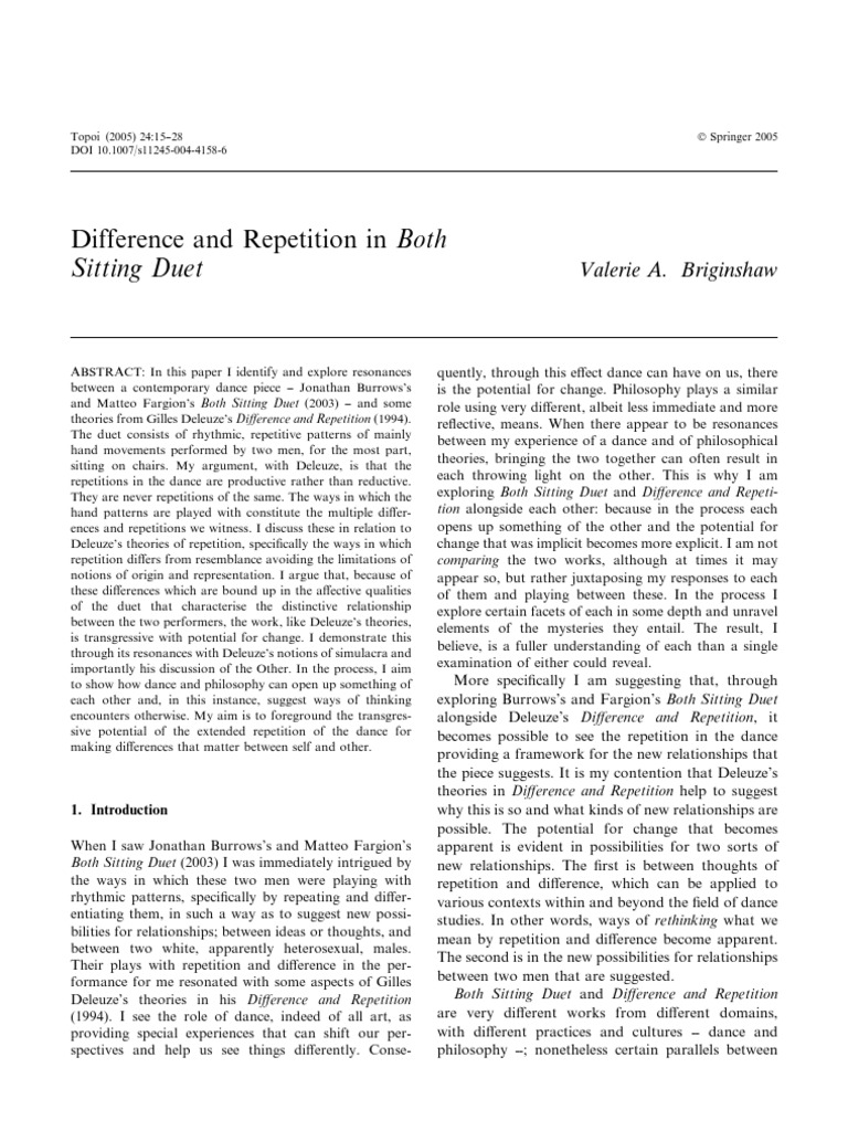 Difference and Repetition in Dance | PDF | Gilles Deleuze | Rhythm