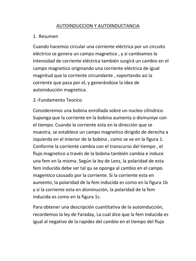 Autoinduccion y Autoinductancia | PDF | Inductor | Inductancia