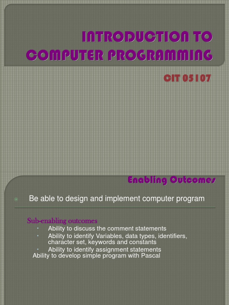 Introduction To Computer Programming1 | PDF | Computer Programming | Computer Program