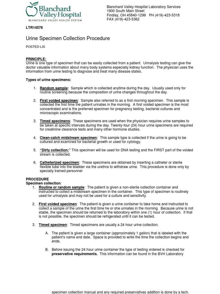 Urine Specimen Collection Procedure PDF | PDF