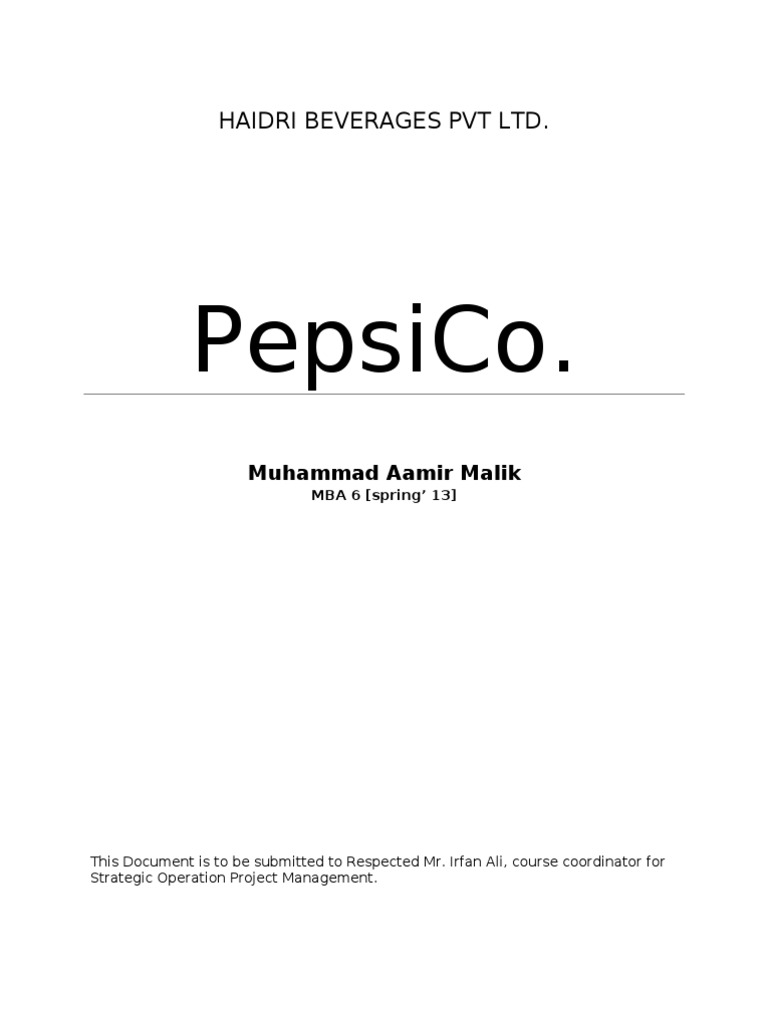 Pepsi Pak | PDF | Pepsi Co | Supply Chain