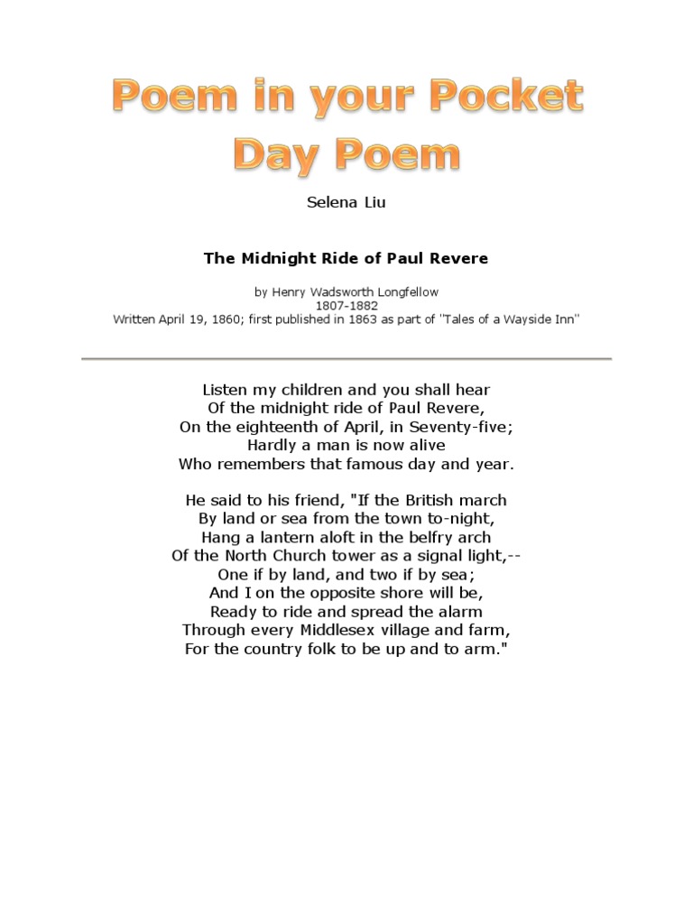 The Midnight Ride of Paul Revere Poem | PDF | Classics