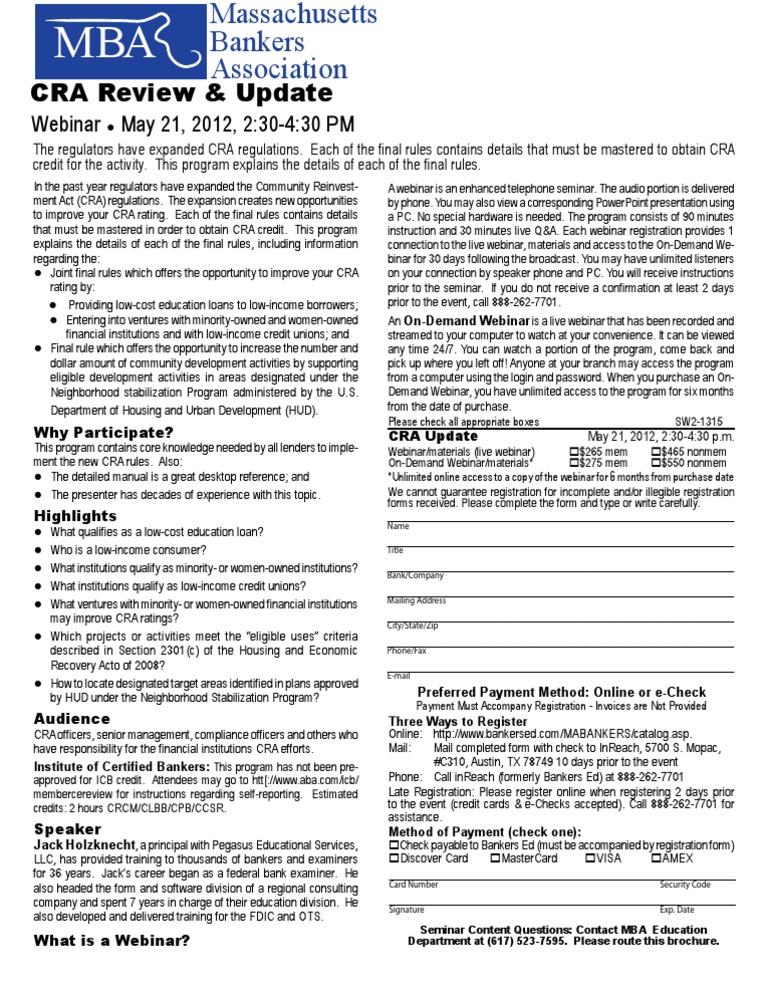 CRA Update | PDF | Financial Services | Banking