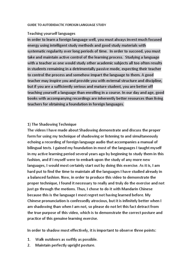 Guide To Autodidactic Foreign Language Study | PDF | Teachers | Human ...
