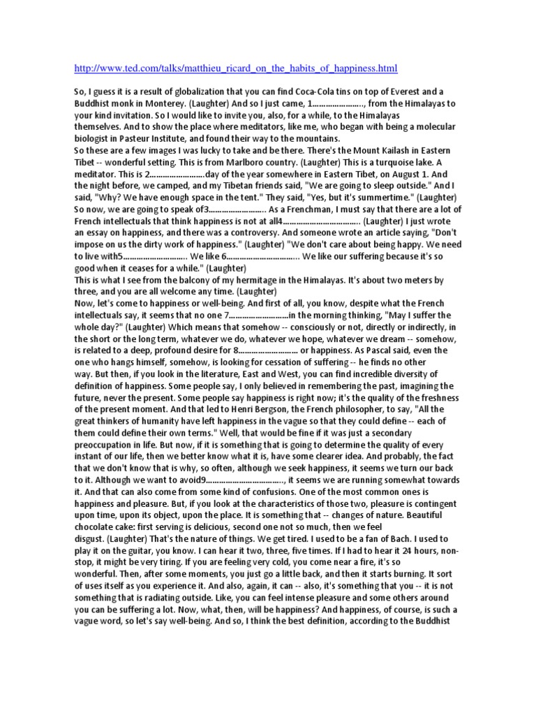 Ted Talk Happiness | PDF | Happiness | Consciousness