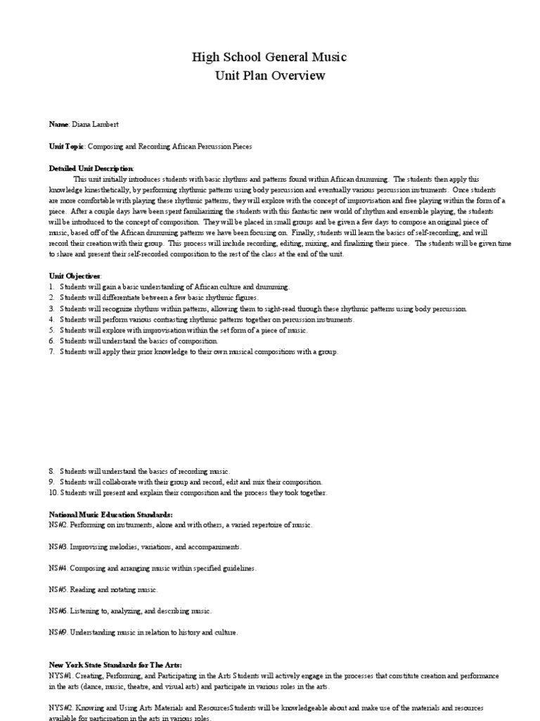 High School General Music Unit Plan Overview | PDF | Musical ...
