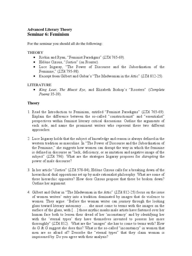 Seminar 6 - Feminism - Questions | PDF | Feminism | Gender Studies