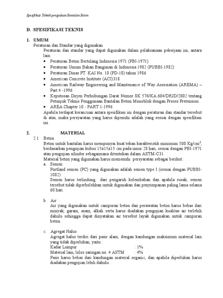 Spek Tek Bantalan | PDF