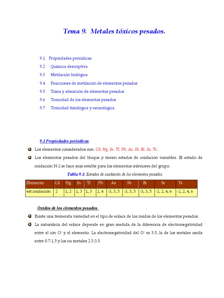Metales Tóxicos: Química y Toxicidad | PDF | Mercurio (Elemento) | Cadmio