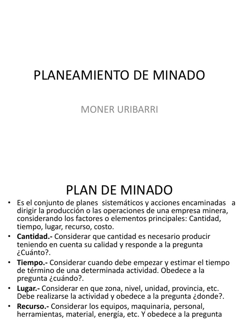 Plan de Minado Integral | PDF | Minería | Factores de producción