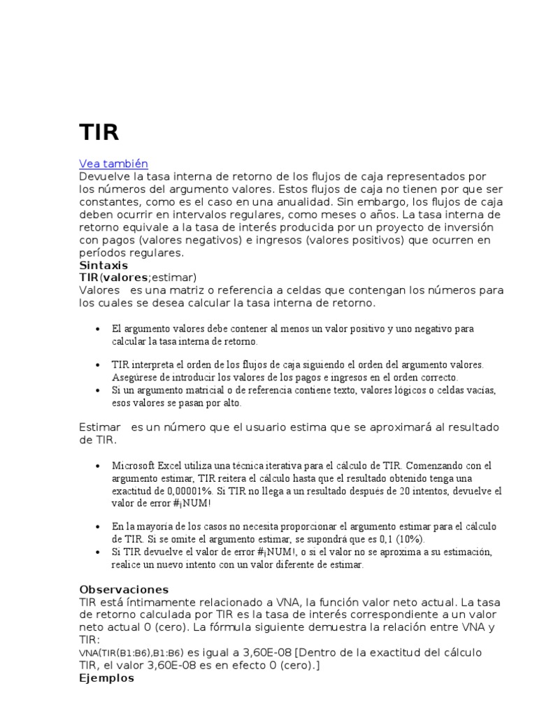 Formula TIR | PDF | Tasa interna de retorno | Argumento