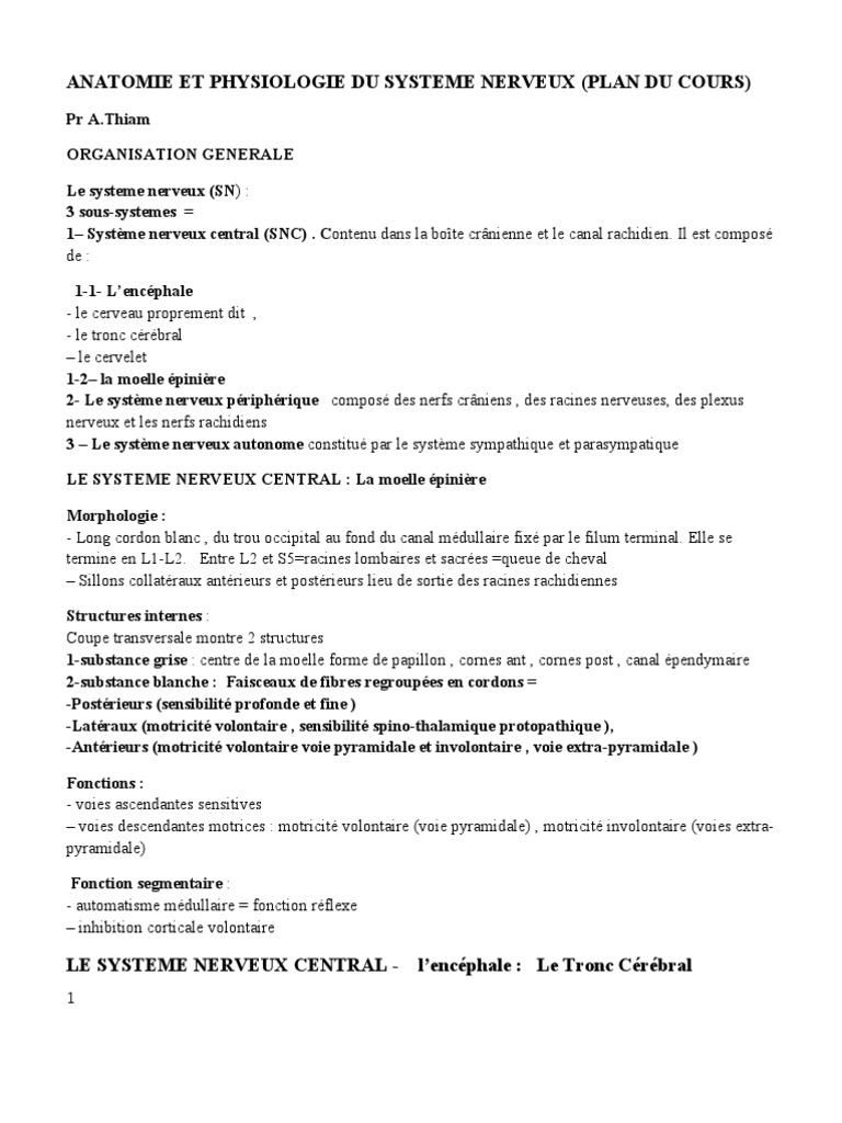 Anatomie et Physiologie du Système Nerveux | PDF | Système nerveux ...