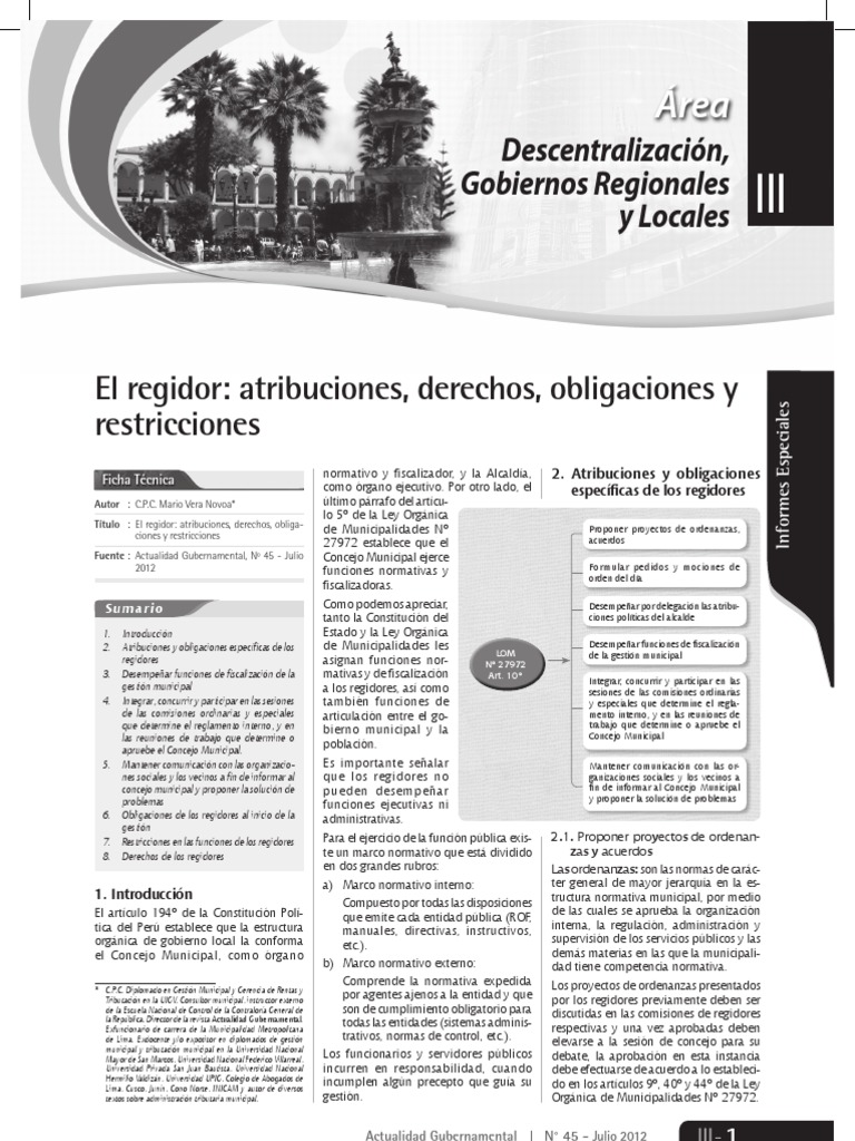 El papel de los regidores municipales según la normativa peruana | PDF ...