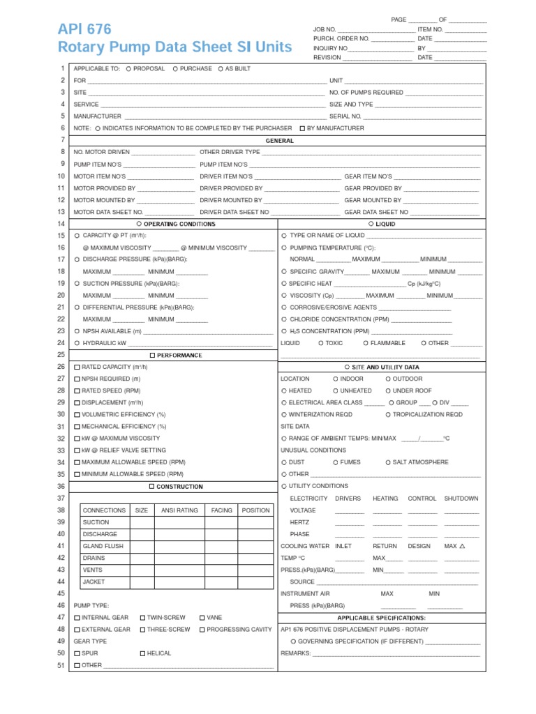 API 676 Datasheet | PDF | Bearing (Mechanical) | Pump