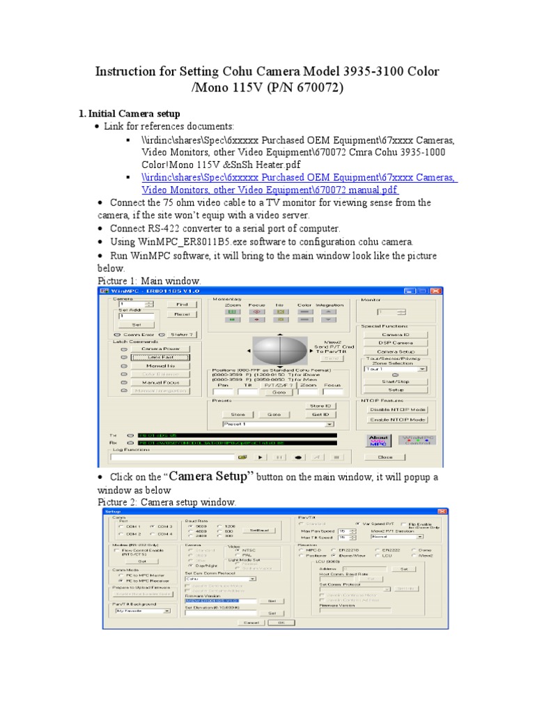Setup and Configuration Instructions for Cohu Camera Model 3935-3100: A ...