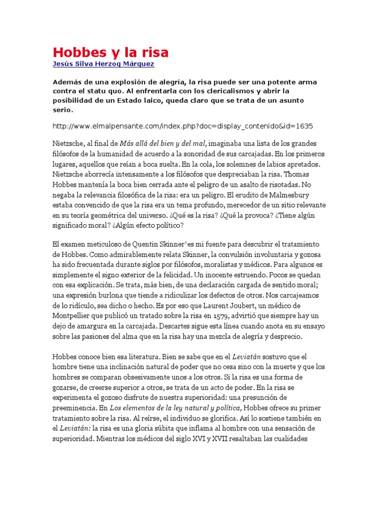 Hobbes y La Risa | PDF | La risa | Thomas Hobbes