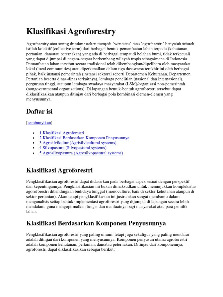 Klasifikasi Sistem Agrisilvikultur | PDF