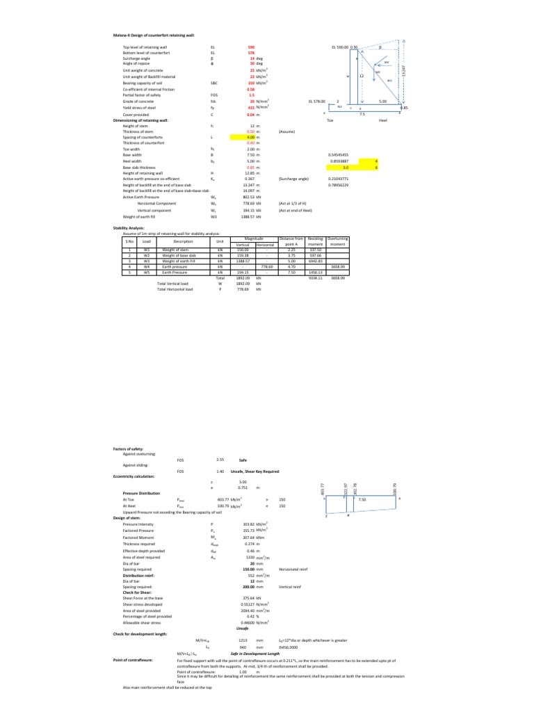 Counter Fort Retaining Walls | PDF | Bending | Shear Stress