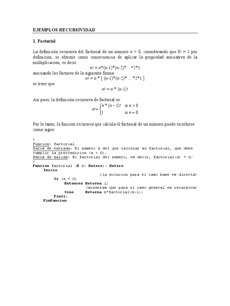 Funcion Recursiva PDF | PDF | Multiplicación | Estructura de datos de ...