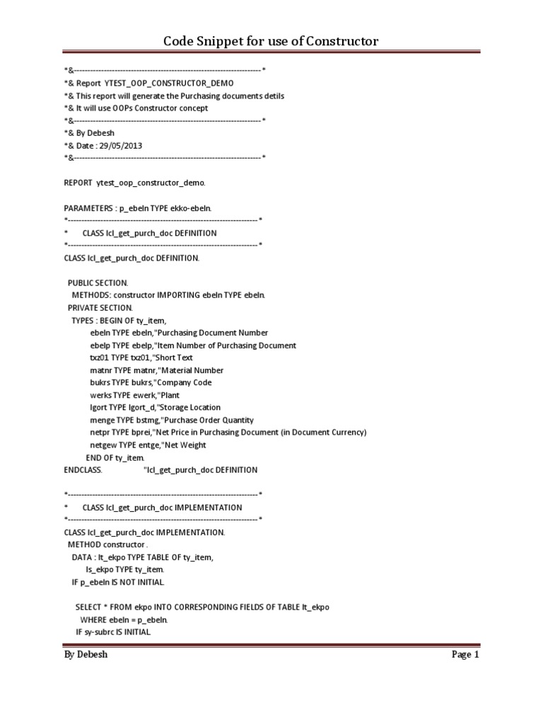 Example On Constructor In Oops Abap Pdf