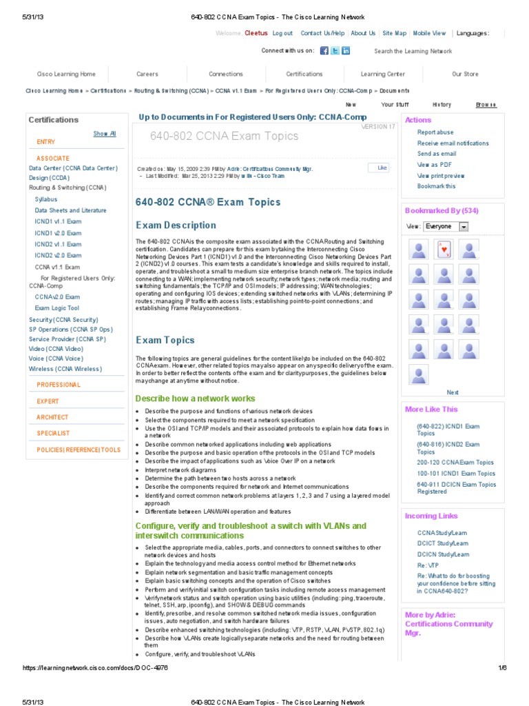 640-802 CCNA Exam Topics | PDF | Cisco Certifications | Ip Address