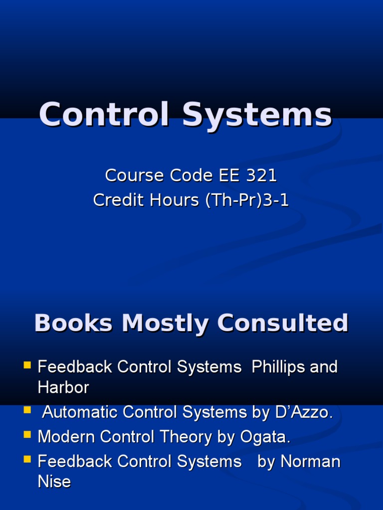 Lecture 1 Control Systems Pdf Control Theory Control System
