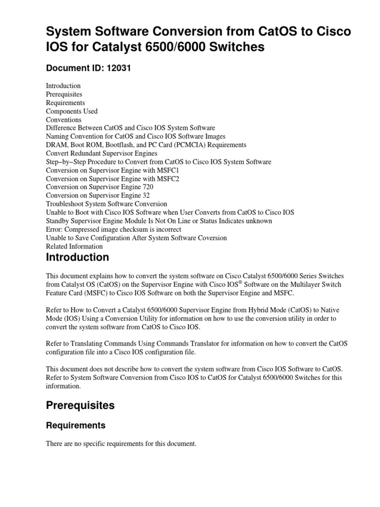 CatOS To IOS Conversion Catalyst 6500k | PDF | Booting | Electrical Engineering