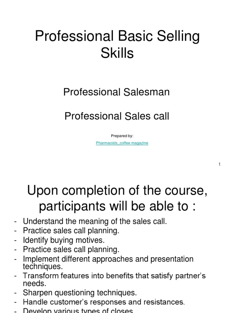 Professional Basic Selling Skills | PDF