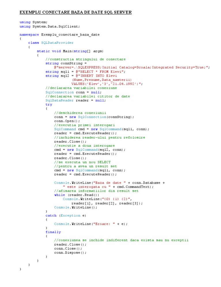Exemplu Conectare Baza de Date SQL Server | PDF
