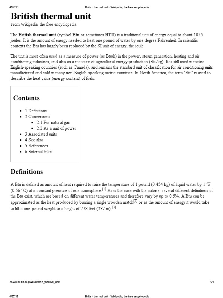 British Thermal Unit Conversions | British Thermal Unit | Calorie