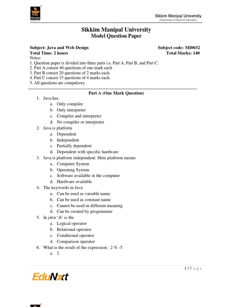 Model Question Paper MI0032 PDF | PDF | Java (Programming Language) | C ...
