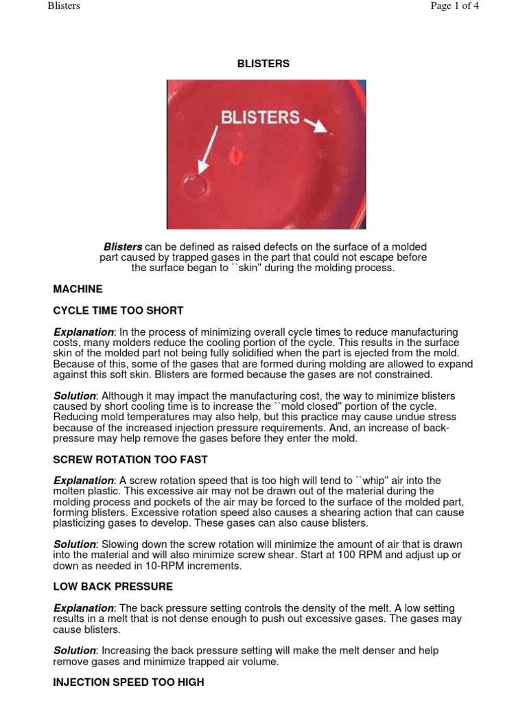 Causes and Solutions for Blisters in Molded Plastic Parts | PDF | Gases ...