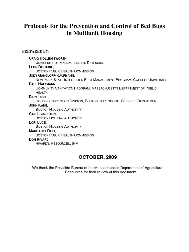 Protocols For The Prevention and Control of Bed Bugs in Multiunit ...