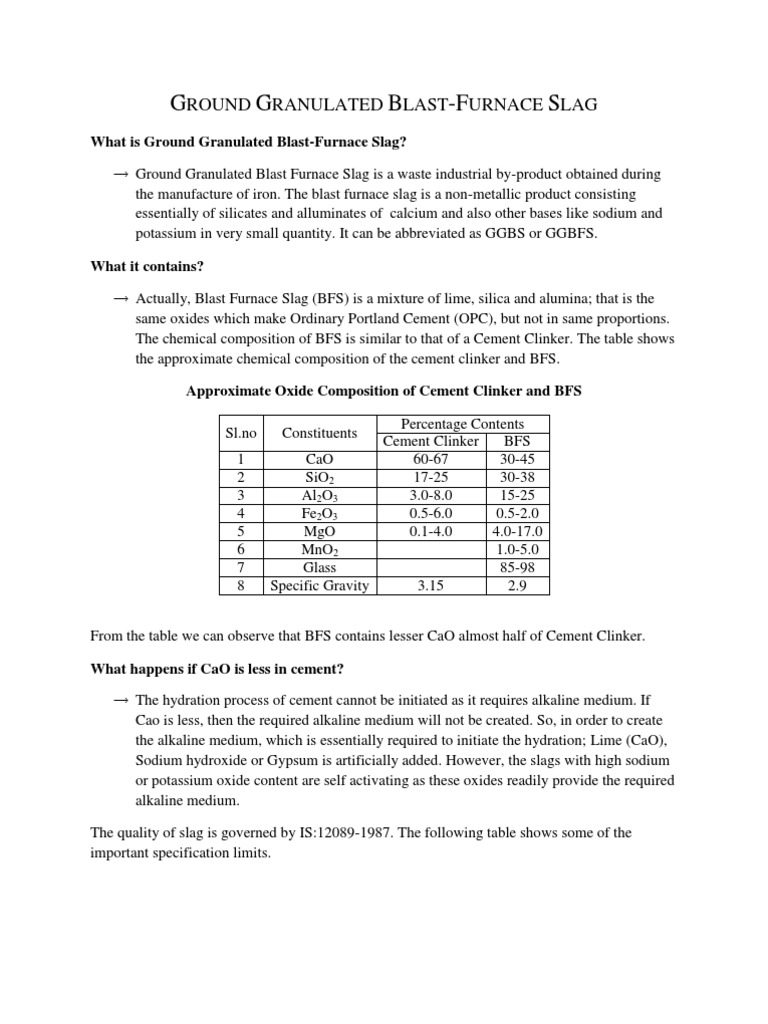 Ground Granulated Blast Furnace Slag | PDF | Concrete | Manmade Materials