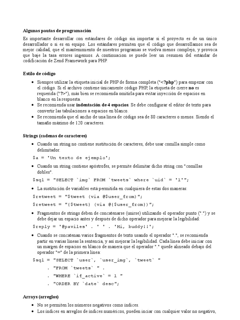 Estandar de Codificacion PHP - Zend | PDF | Comillas | Php