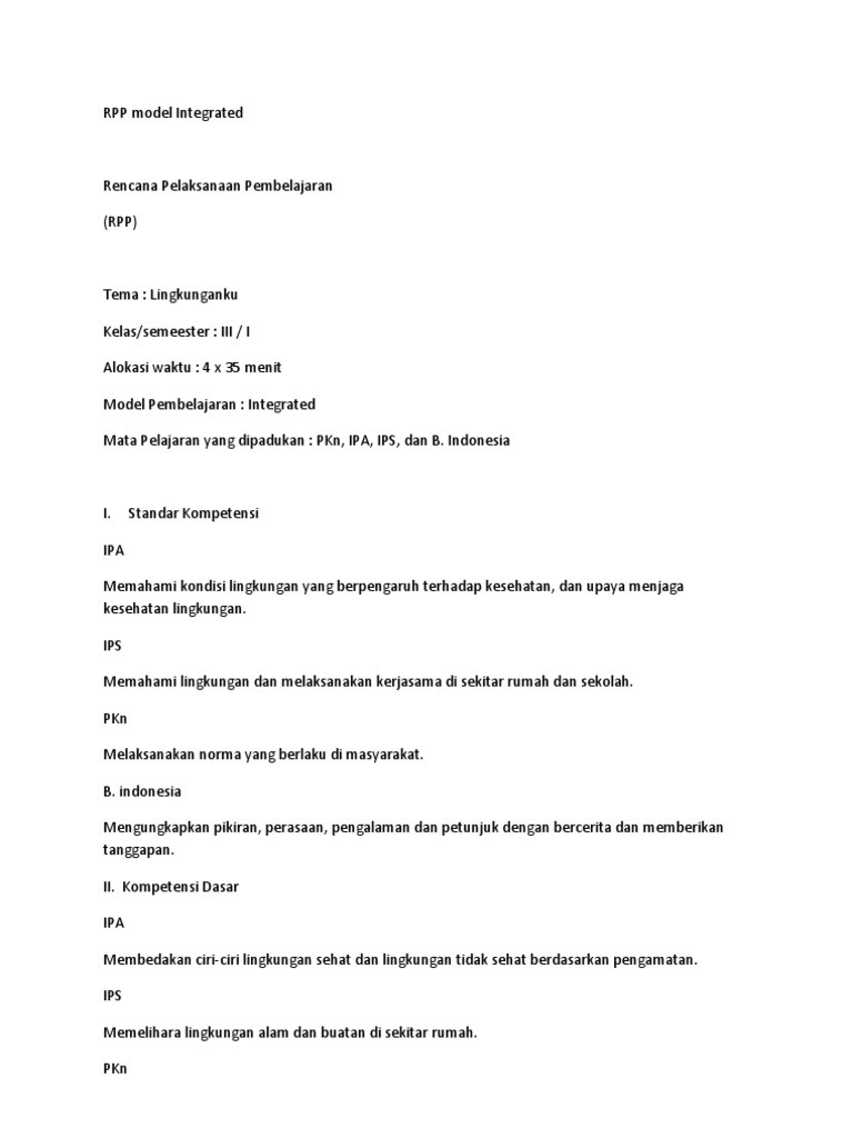 RPP Terpadu Kelas 3: Lingkungan | PDF
