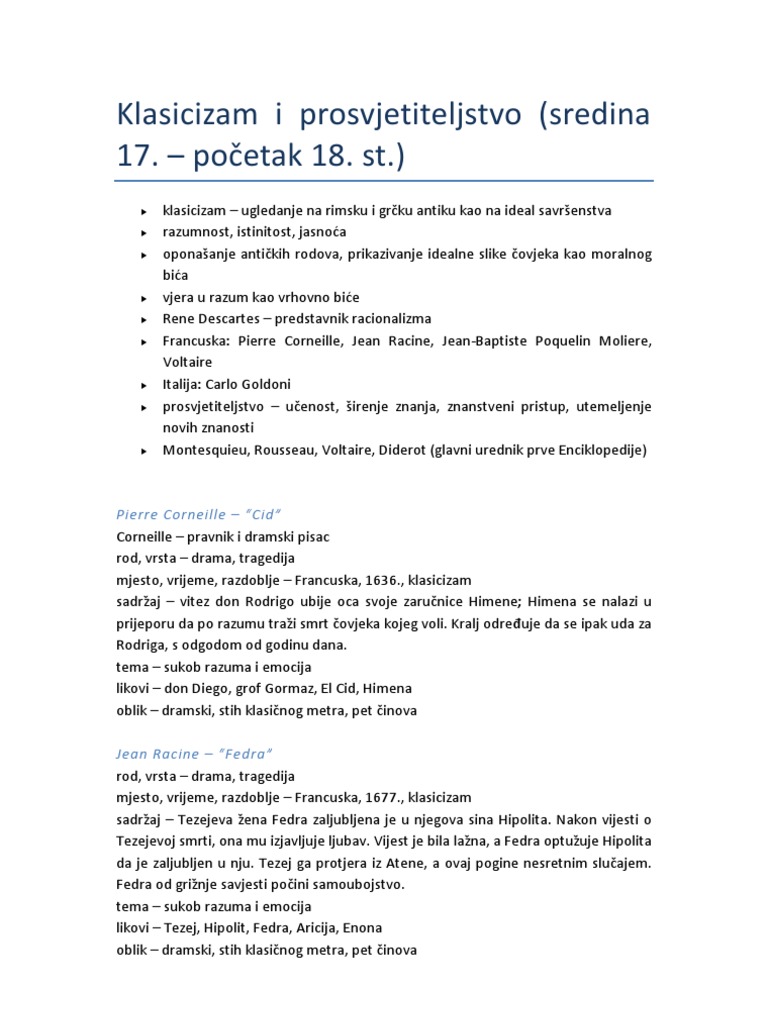 Klasicizam I Prosvjetiteljstvo | PDF