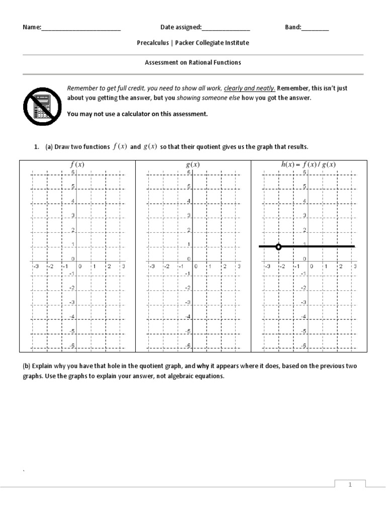 2013 05 24 Assessment On Rational Functions Pdf Asymptote