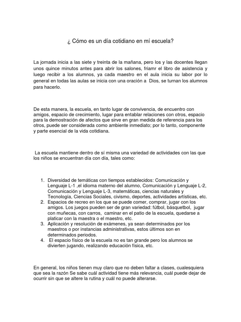 Un Día en la Vida Escolar: Rutinas y Estructura | PDF | Autoestima ...