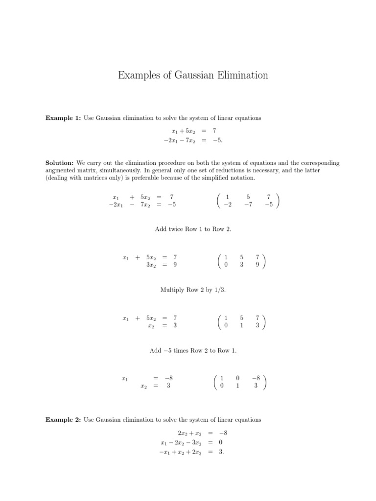 Example of Gaussian Elimination | PDF | Matrix (Mathematics) | System ...