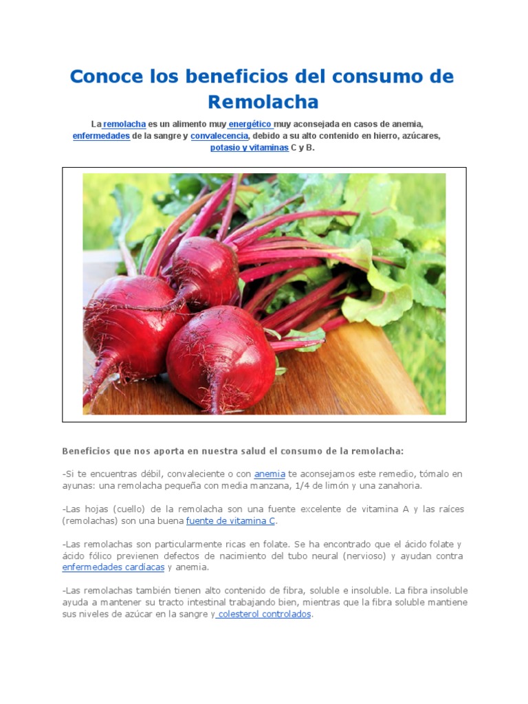 Propiedades y Beneficios de La Remolacha | PDF | Antioxidante | Vitamina